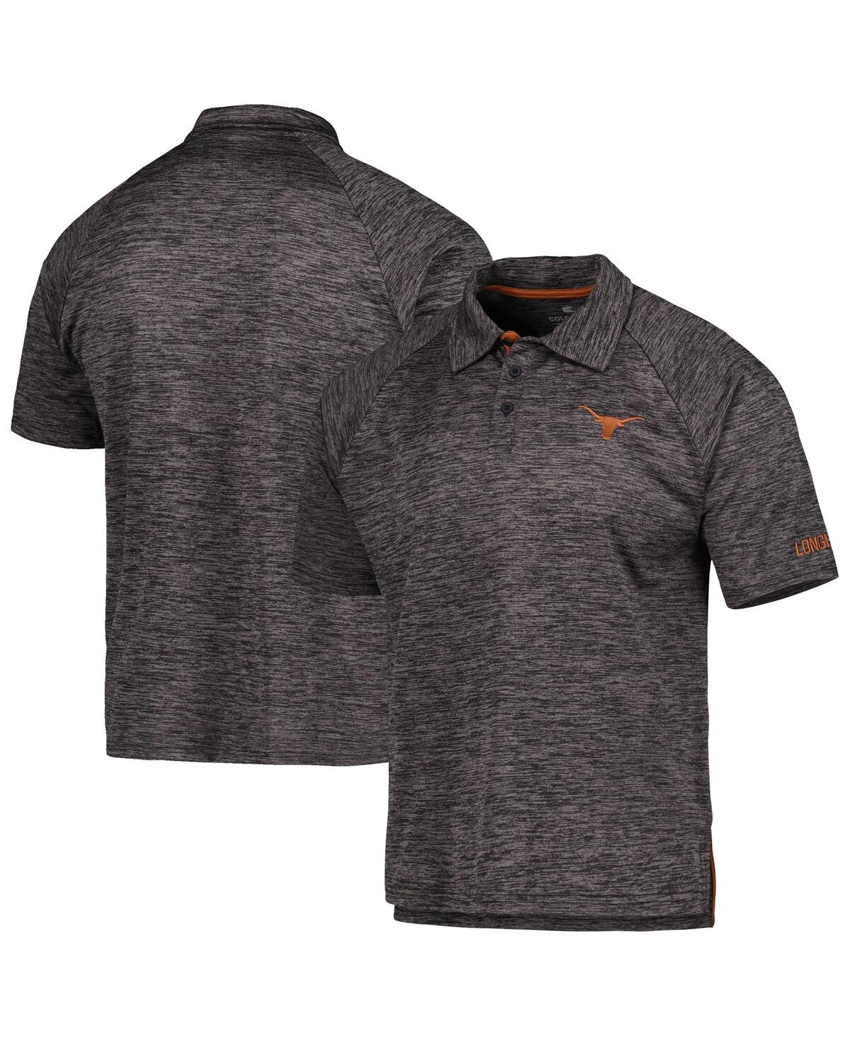 Mens Colosseum Heather Black Texas Longhorns Down Swing Raglan Polo Shirt - Heather Black