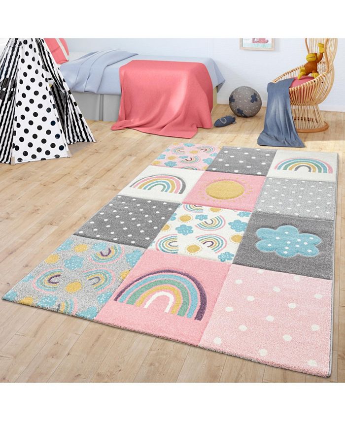 Paco Home Kids Rug Cosmo For Girls Room With Rainbows & Clouds In Pink ...