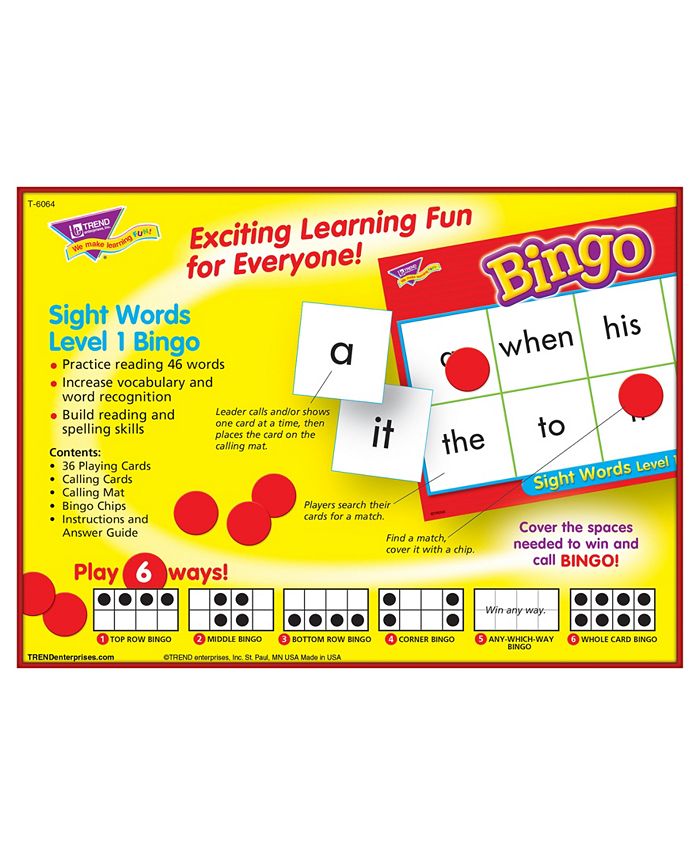 Trend Enterprises Sight Words Bingo Language Building Skill Game - Macy's