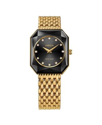 Facet Radiant Swiss Gold Plated Ladies 26x30mm Watch - Black Dial - Macy's