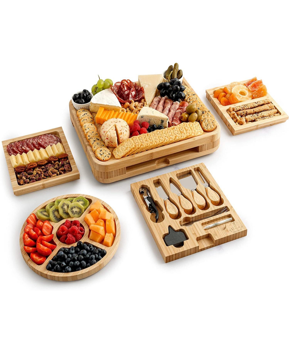 Click here for Premium Bamboo Cheese Board Deluxe Set with 4 Piec... prices