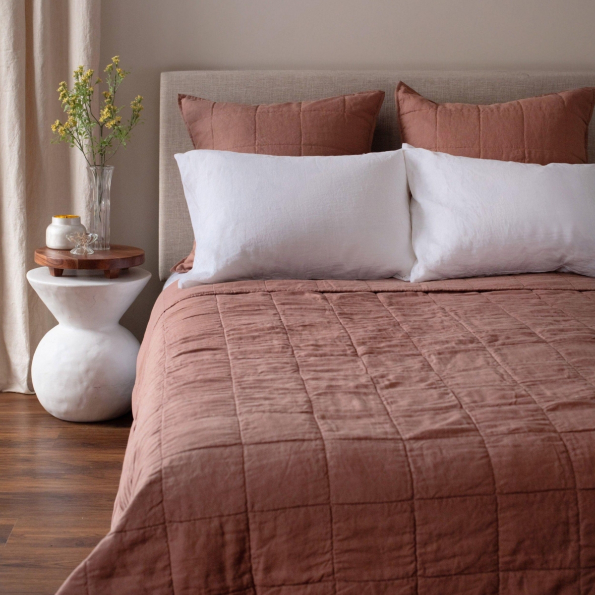 Click here for French Linen Box Stitch Quilt - Full/Queen - Clay prices