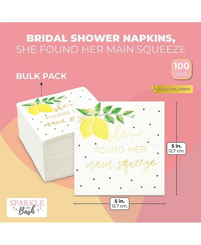 Sparkle and Bash 100 Pack She Found Her Main Squeeze Napkins, Lemon ...