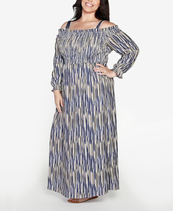 Belldini Black Label Plus Size Printed Cold-Shoulder Maxi Dress ...
