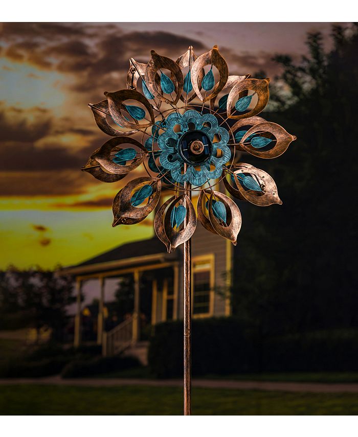 Evergreen 75"H Solar Wind Spinner, Copper and Verdigris Bloom - Macy's