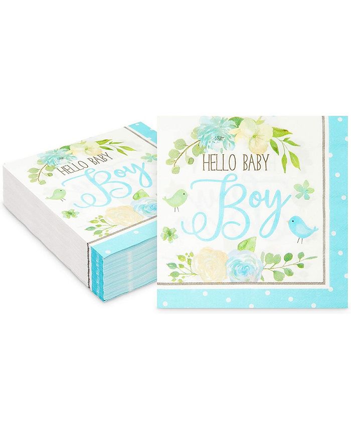 Sparkle and Bash Blue Baby Shower Paper Napkins, Hello Baby Boy (6.5 ...