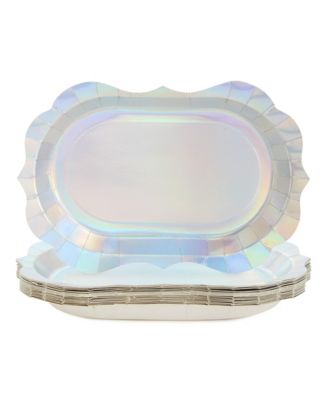 Sparkle and Bash 24 Holographic Silver Disposable Party Serving Trays ...