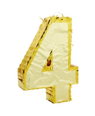Blue Panda Gold Foil Number 4 Pinata for 4th Birthday Party Decorations ...