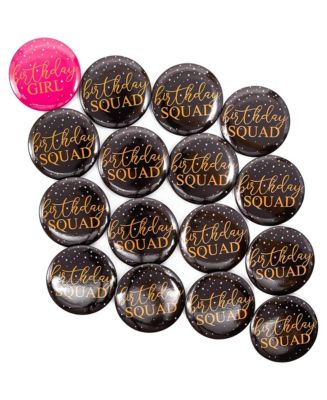 Blue Panda Juvale Round Birthday Squad Buttons in 2 Designs, Black and ...