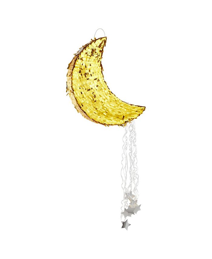 Blue Panda Gold Foil Moon Pinata with Pull Strings for Birthday Party ...