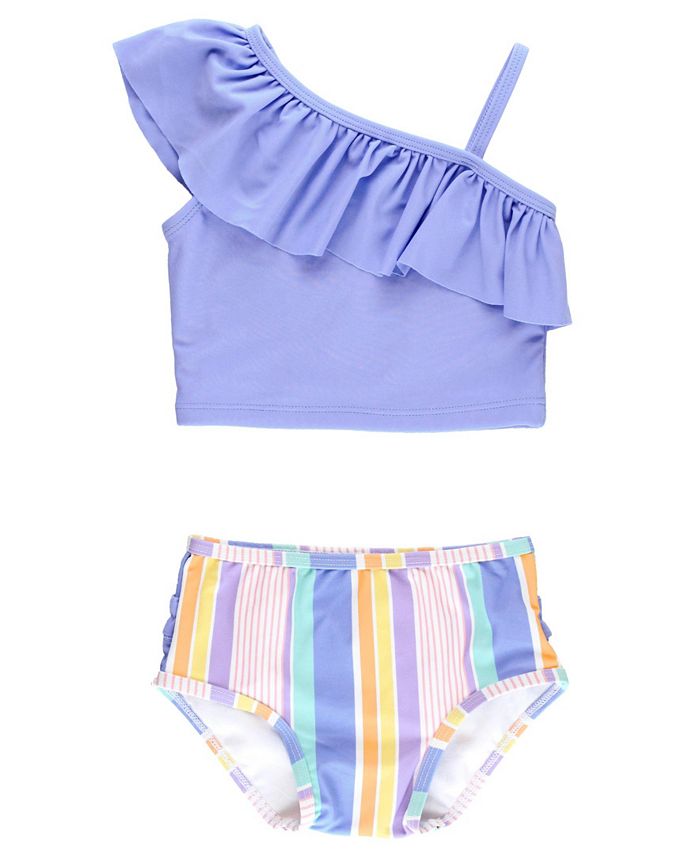 RuffleButts Baby Girls Rainbow Stripe One Shoulder Tankini Set UPF 50 ...