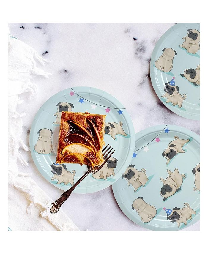 Blue Panda 80-Pack Disposable Paper Pug Plates for Lunch, Dinner ...