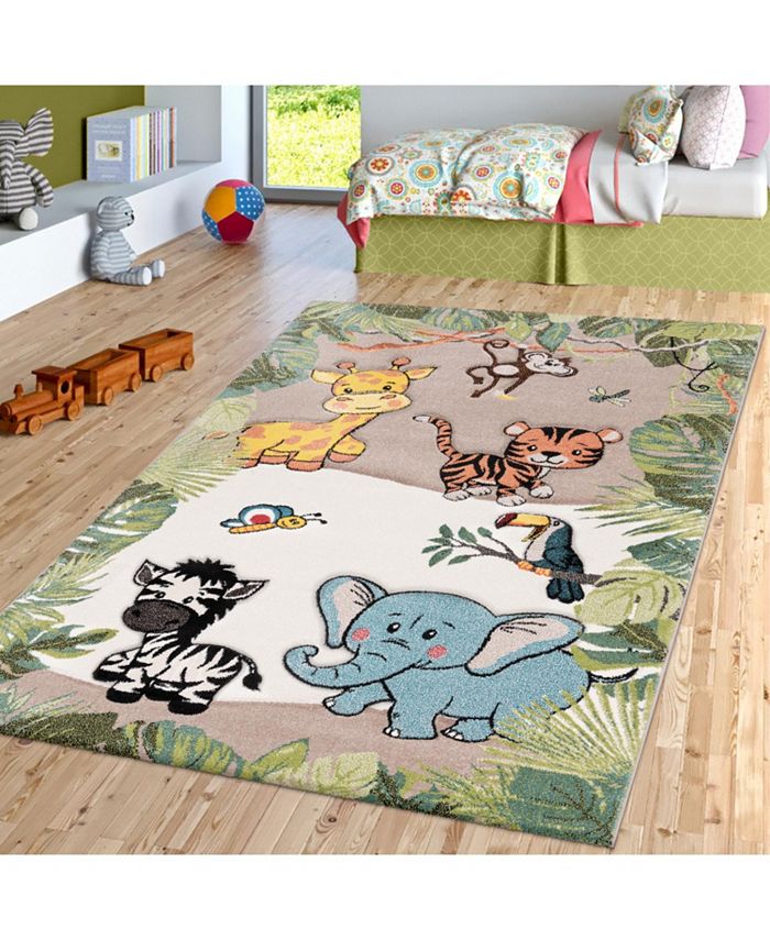 Paco Home Kids Rug Happy Giraffe & Jungle Animals In Beige - 55'' X 79 ...