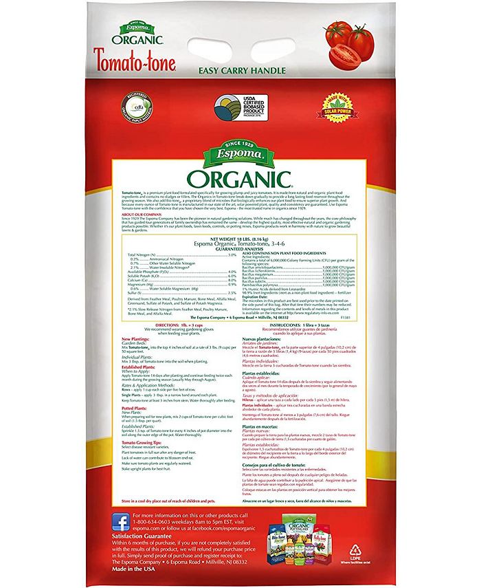 Espoma Organic Tomato-Tone, 3-4-6, 18-Lb. - Macy's