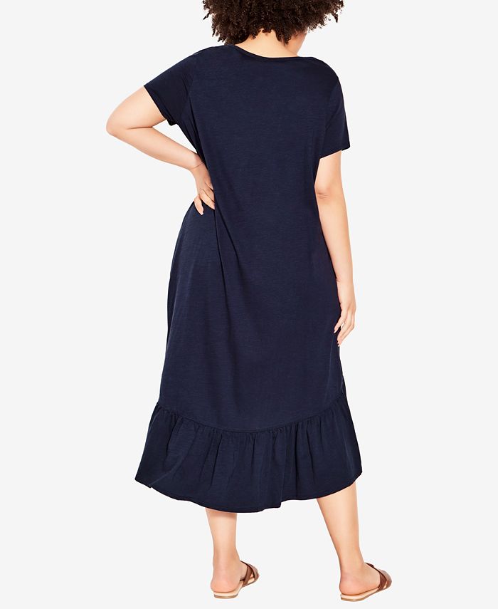 AVENUE Plus Size Ella Ruffle Plain Dress - Macy's