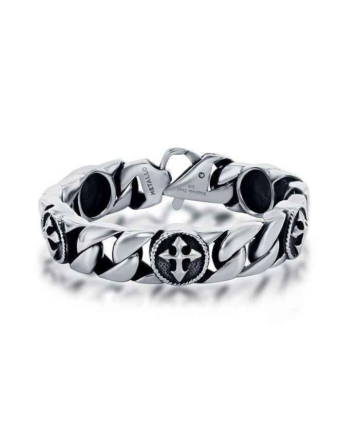 Metallo Mens Stainless Steel Cross Design Cuban Link Bracelet - Macy's