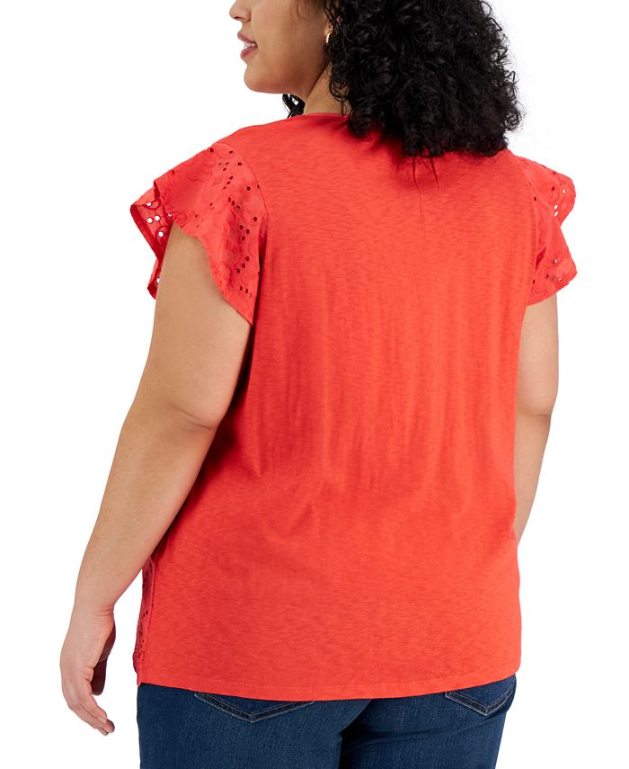 Style & Co Plus Size Eyelet Split-Neck Blouse, Created for Macy's - Macy's