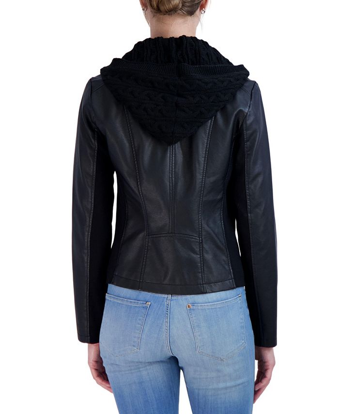 Sebby Collection Women's Hooded Faux Leather Moto Jacket - Macy's