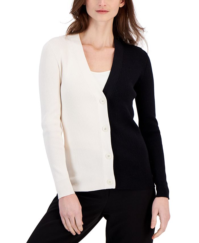 Anne Klein Women's Colorblocked Ribbed Cardigan Sweater - Macy's