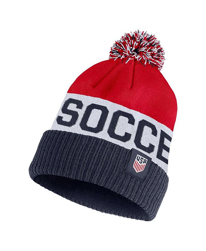 Nike Men's Navy, Red USMNT Classic Stripe Cuffed Knit Hat with Pom - Macy's