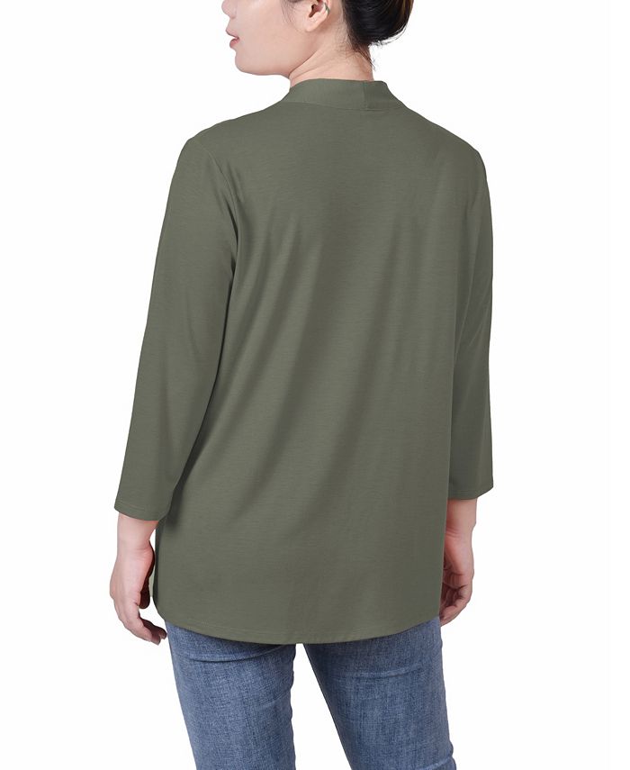 NY Collection Women's Solid 3/4 Sleeve Cardigan - Macy's