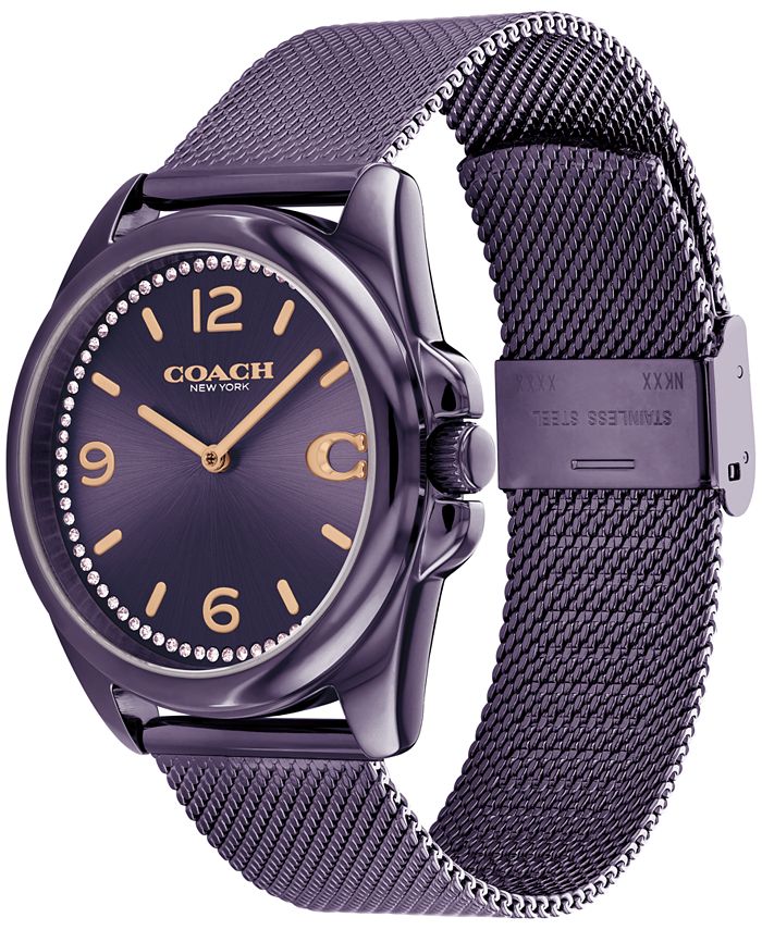COACH Women's Greyson Quartz Violet-Tone Stainless Steel Mesh Bracelet ...