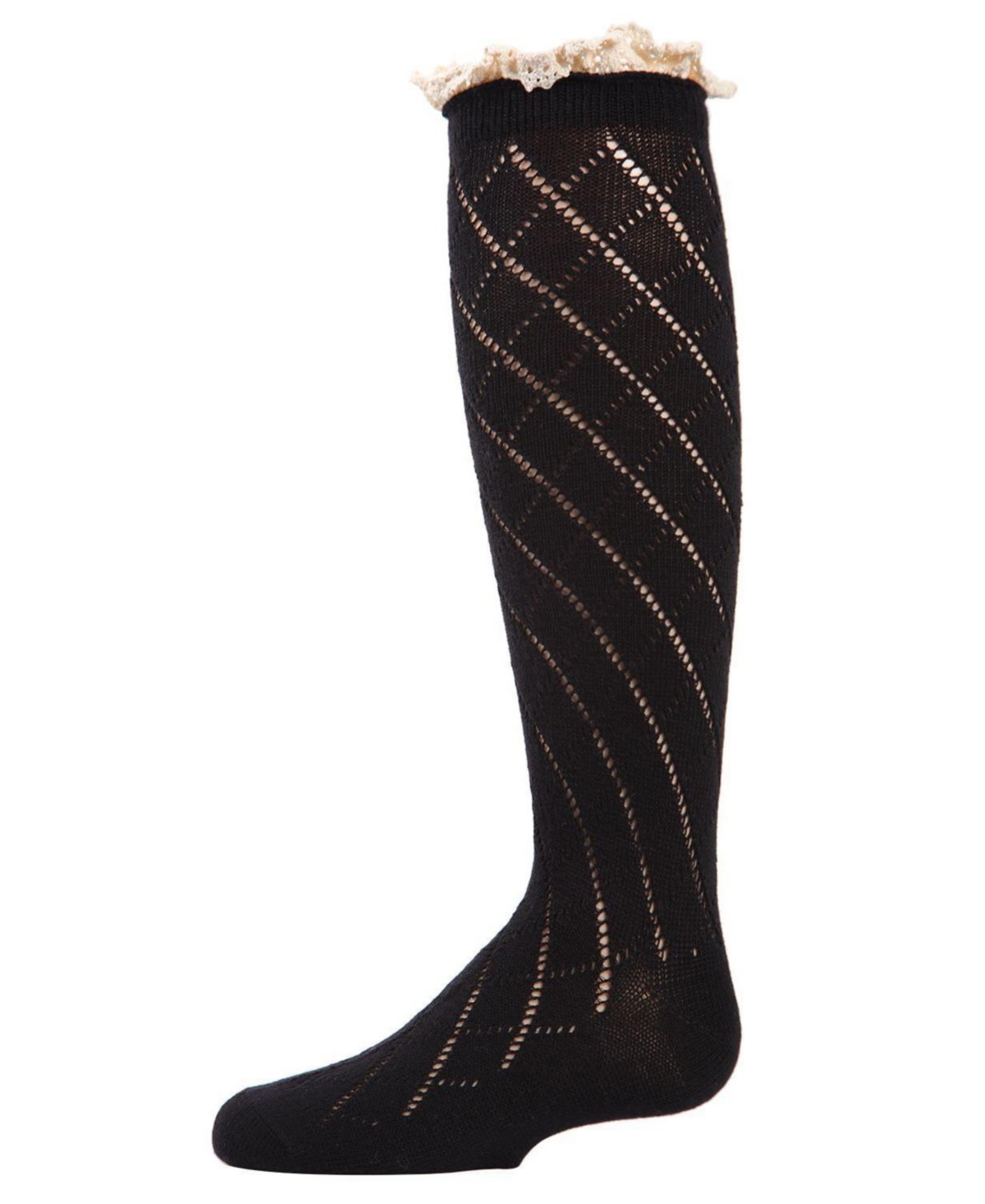 Click here for MeMoi Girls Button Lace Trim Knee High Socks - Bla... prices