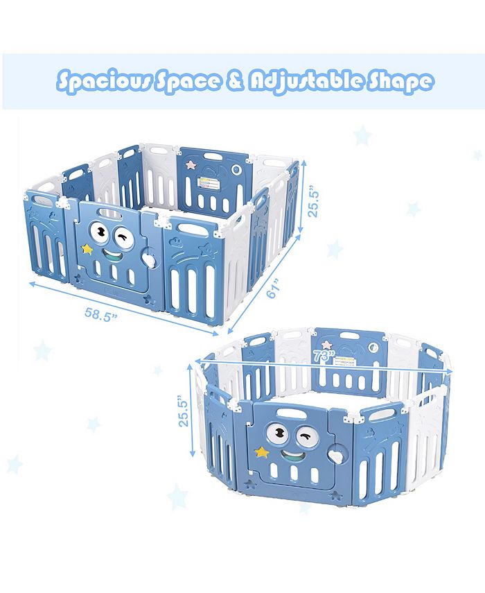 Costway 14-Panel Foldable Baby Playpen Kids Activity Centre Lock Door ...