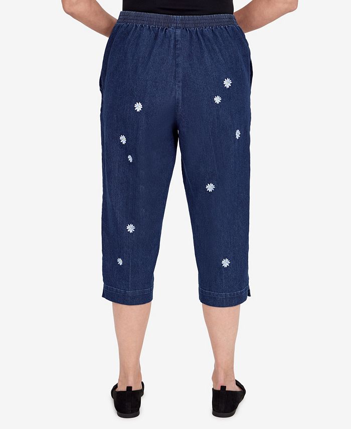 Alfred Dunner Women's Bright Idea Floral Embroidered Denim Capris ...