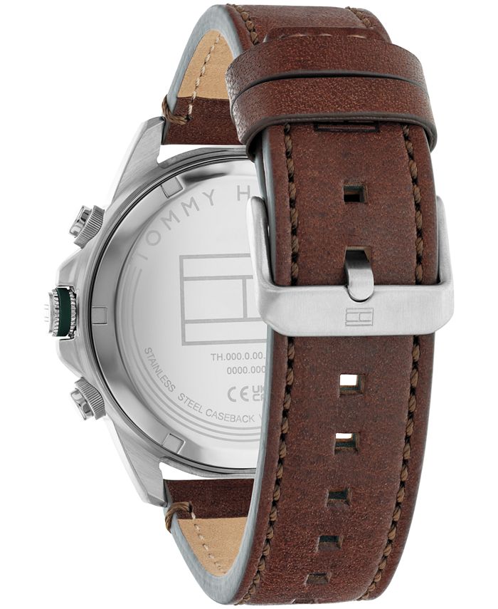 Tommy Hilfiger Men's Multifunction Brown Leather Strap Watch 46mm - Macy's