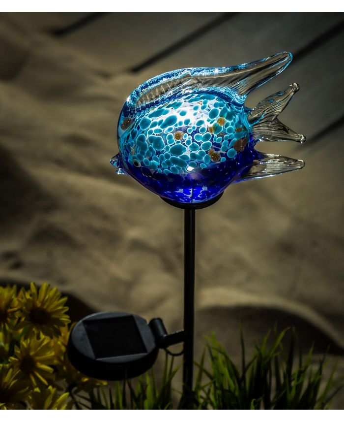 Evergreen 22"H Solar Art Glass Blue Fish Garden Stake- Fade and Weather ...