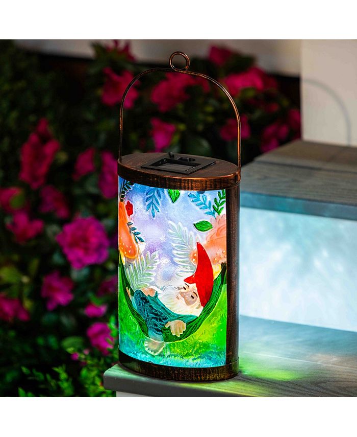 Evergreen Handpainted Solar Glass Lantern, Peaceful Gnome - Macy's