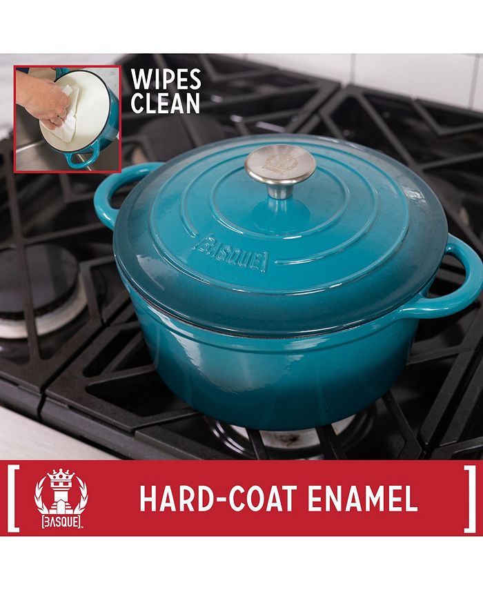 Basque Enameled Cast Iron Cookware Set, 7-Piece Set (Biscay Blue ...
