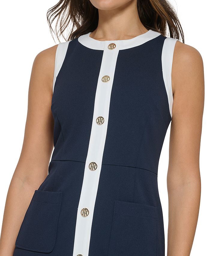 Tommy Hilfiger Petite Scuba Crepe Contrast-Trim Dress - Macy's