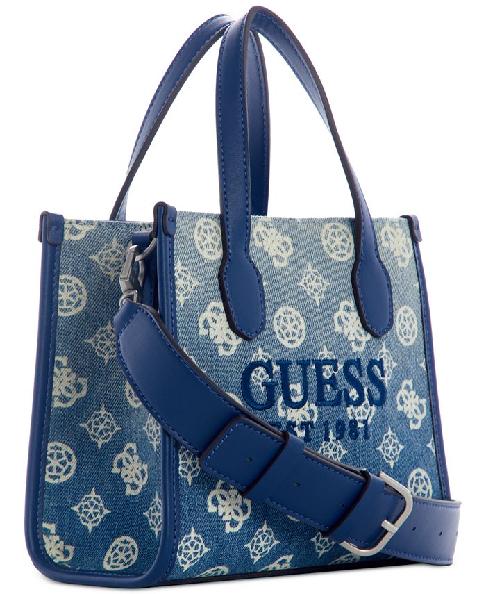 GUESS Silvana Mini Ombre Denim Monogram Double Compartment Tote - Macy's