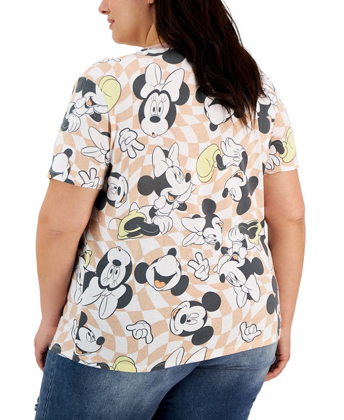 Disney Trendy Plus Size Mickey And Minnie Checkerboard Print T Shirt