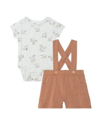 Deux par Deux Baby Boys Organic Cotton Printed Onesie & Shortall Set ...