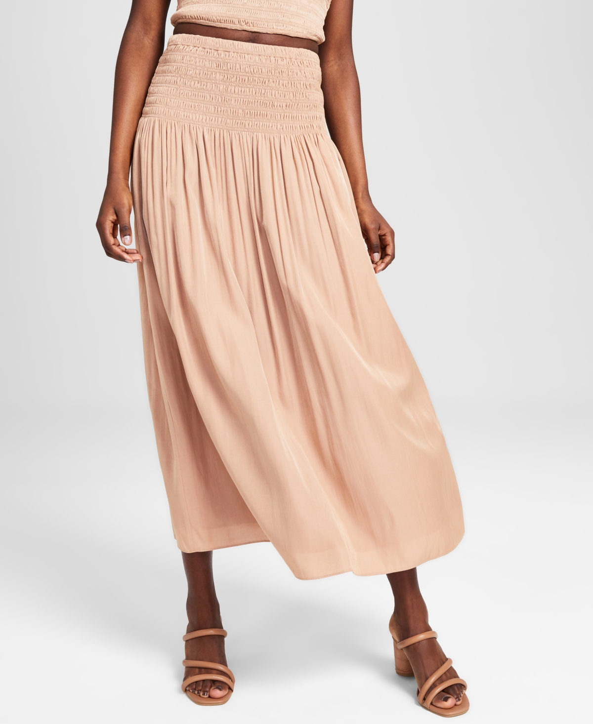 And Now This Women's Smocked Waist Maxi Skirt In Pecan | ModeSens