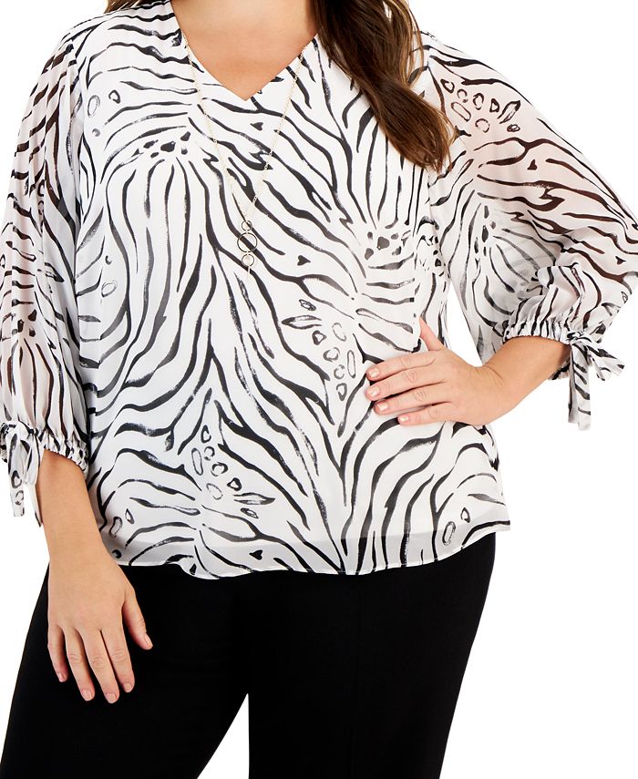 JM Collection Plus Size Zebra-Print Necklace Top, Created for Macy's ...