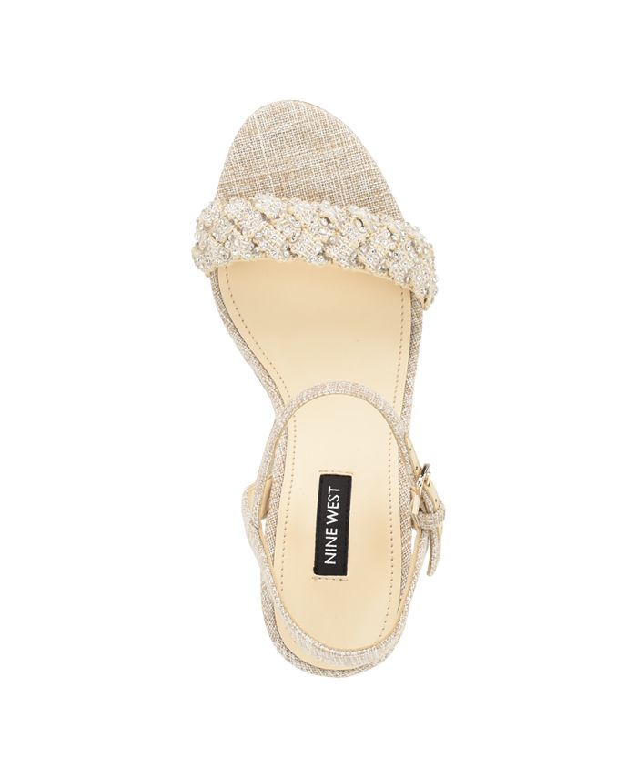 Nine West Womens Halora Round Toe Embellished Wedge Sandals Macys