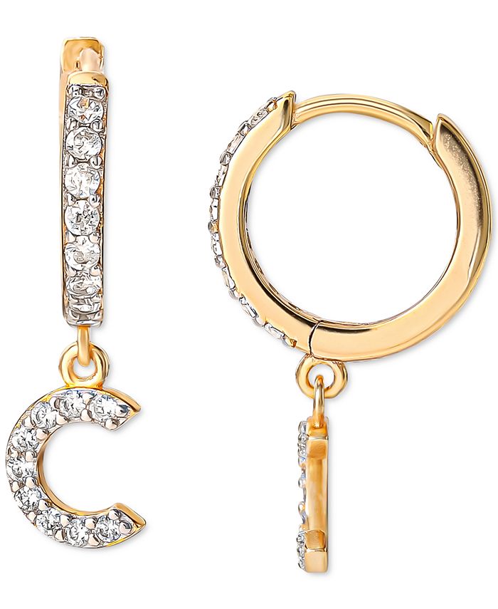 Giani Bernini Cubic Zirconia Initial Dangle Hoop Earrings in 18k Gold ...