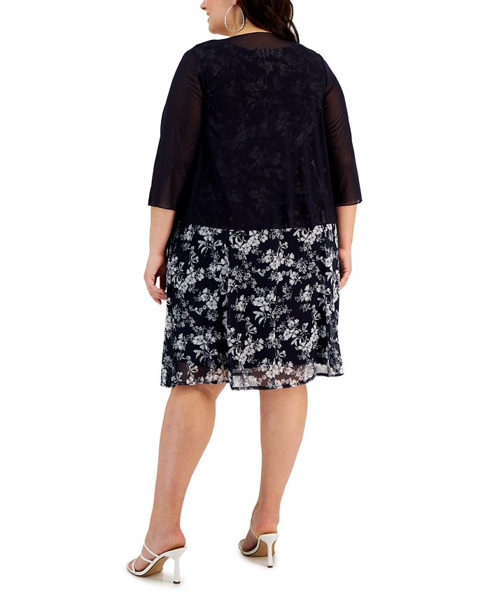 Connected Plus Size 2-Pc. Mesh Jacket & Printed Dress Set - Macy's