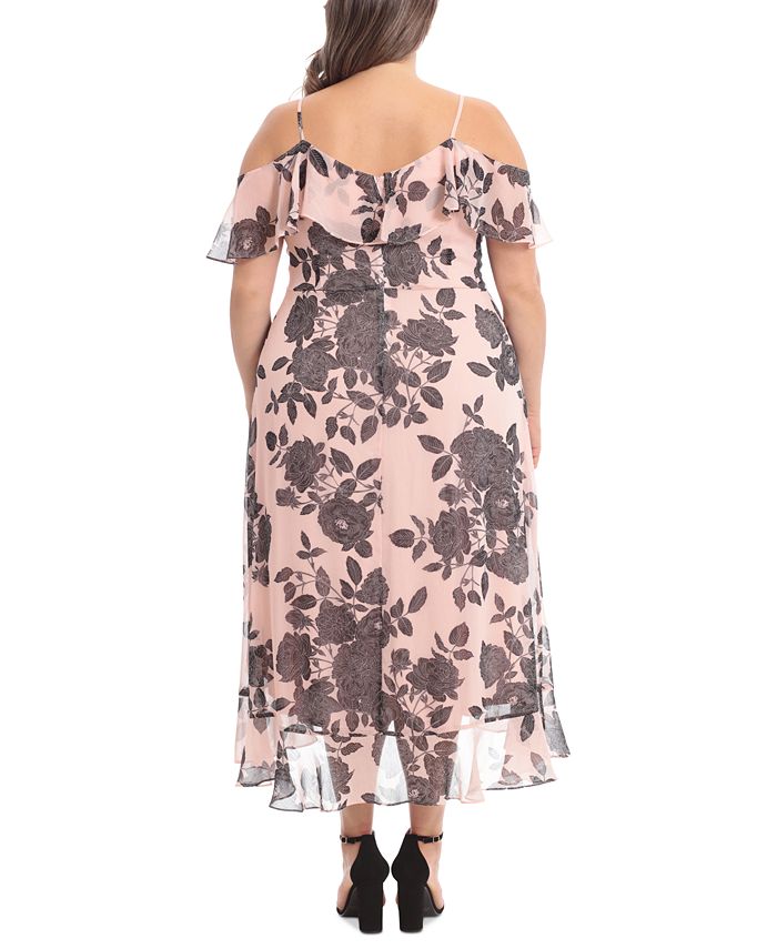 London Times Plus Size Printed Cold-Shoulder Ruffled Dress - Macy's