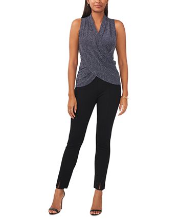 MSK Women's Sleeveless Crossover-Front Glitter Top - Macy's