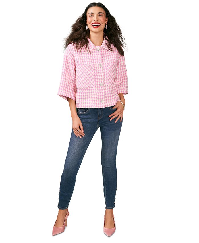 CeCe Women's Imitation-Pearl-Trim High-Rise Skinny Jeans - Macy's