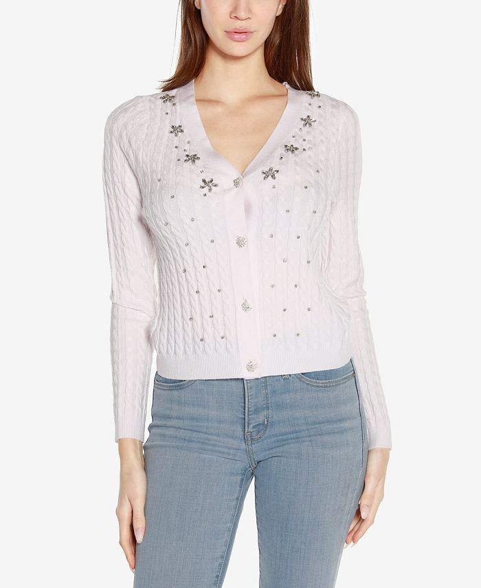 Belldini Women's Black Label Embellished Button Front Cardigan Sweater ...