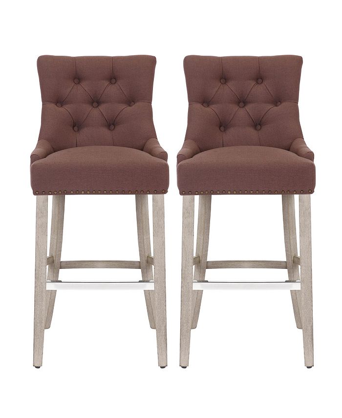 WestinTrends 29" Linen Tufted Buttons Upholstered Wingback Bar Stool (Set of 2) - Macy's