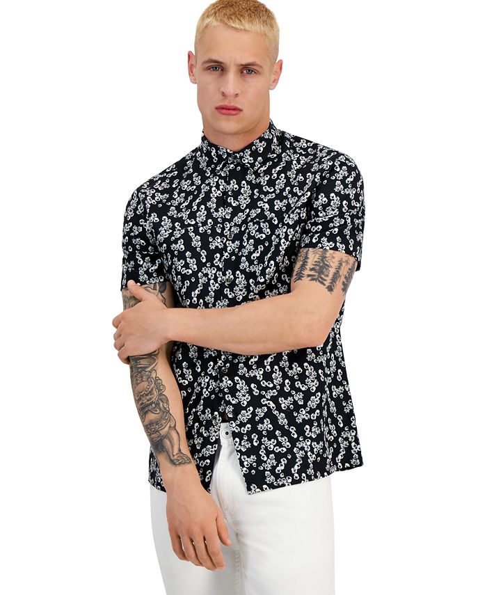 I N C International Concepts Mens Regular Fit Floral Print Button