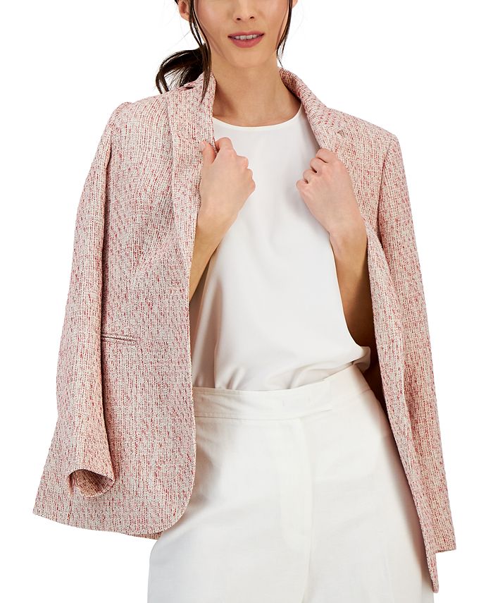 Anne Klein Women's Tweed One-Button Notched-Collar Jacket - Macy's