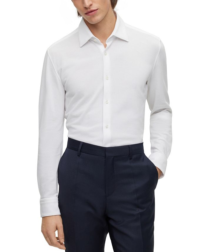 Hugo Boss Men's Slim-Fit Cotton Pique Jersey Shirt - Macy's